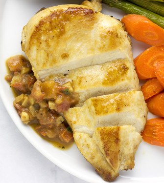 Chicken Scaloppine Recipe with Tomato Butter Sauce & Roasted Veggies